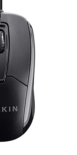 Belkin 3-Button Wired Computer Mouse - Ambidextrous, Ergonomic Mouse With 5-Foot USB-A Cord - 800 DPI Wired Mouse With Mouse Wheel Compatible with PCs, Macs, Desktops and Laptops - Black