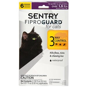 sentry fiproguard for cats, flea and tick prevention for cats (1.5 pounds and over), includes 6 month supply of topical flea treatments