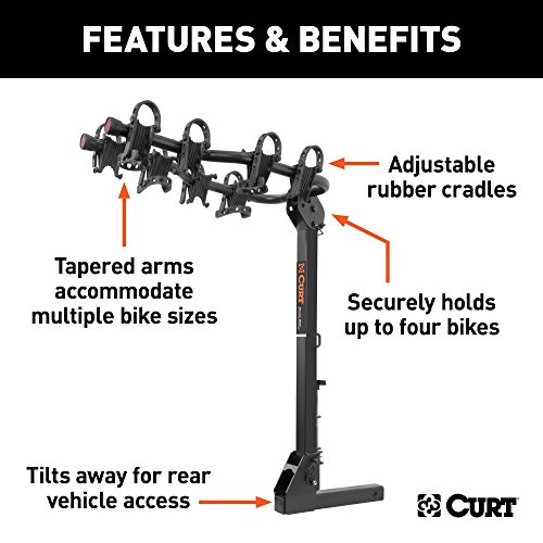 CURT 18064 Premium Trailer Hitch Bike Rack Mount, Fits 2-Inch Receiver, 4 Bicycles , Black