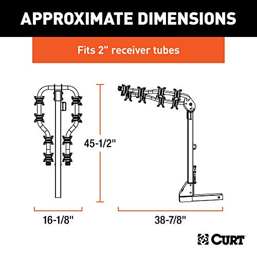 CURT 18064 Premium Trailer Hitch Bike Rack Mount, Fits 2-Inch Receiver, 4 Bicycles , Black