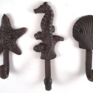 Lighthouse Dolphin Anchor Starfish Seahorse Shell Cast Iron Nautical Hooks Set