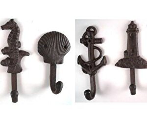 Lighthouse Dolphin Anchor Starfish Seahorse Shell Cast Iron Nautical Hooks Set