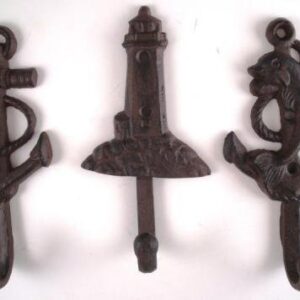 Lighthouse Dolphin Anchor Starfish Seahorse Shell Cast Iron Nautical Hooks Set