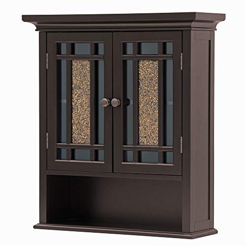 Teamson Home Windsor Over The Toilet Removable Wall Medicine Cabinet with 1 Fixed and 1 Adjustable Shelves 3 Storage Spaces 2 Glass Mosaic Doors and Rubbed Bronze-Finished Knobs, Dark Espresso