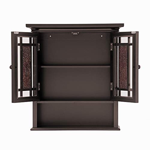 Teamson Home Windsor Over The Toilet Removable Wall Medicine Cabinet with 1 Fixed and 1 Adjustable Shelves 3 Storage Spaces 2 Glass Mosaic Doors and Rubbed Bronze-Finished Knobs, Dark Espresso