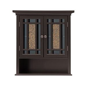 Teamson Home Windsor Over The Toilet Removable Wall Medicine Cabinet with 1 Fixed and 1 Adjustable Shelves 3 Storage Spaces 2 Glass Mosaic Doors and Rubbed Bronze-Finished Knobs, Dark Espresso