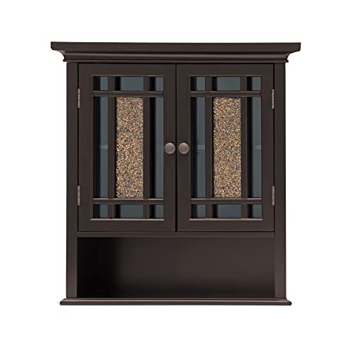 Teamson Home Windsor Over The Toilet Removable Wall Medicine Cabinet with 1 Fixed and 1 Adjustable Shelves 3 Storage Spaces 2 Glass Mosaic Doors and Rubbed Bronze-Finished Knobs, Dark Espresso