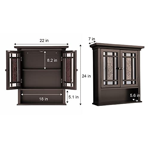 Teamson Home Windsor Over The Toilet Removable Wall Medicine Cabinet with 1 Fixed and 1 Adjustable Shelves 3 Storage Spaces 2 Glass Mosaic Doors and Rubbed Bronze-Finished Knobs, Dark Espresso