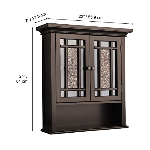 Teamson Home Windsor Over The Toilet Removable Wall Medicine Cabinet with 1 Fixed and 1 Adjustable Shelves 3 Storage Spaces 2 Glass Mosaic Doors and Rubbed Bronze-Finished Knobs, Dark Espresso