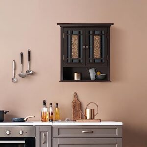 Teamson Home Windsor Over The Toilet Removable Wall Medicine Cabinet with 1 Fixed and 1 Adjustable Shelves 3 Storage Spaces 2 Glass Mosaic Doors and Rubbed Bronze-Finished Knobs, Dark Espresso