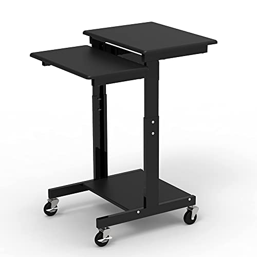 Luxor Adjustable Height Multipurpose Lightweight Rolling Presentation Workstation with 3 Shelves - Black, Perfect for School, Classroom, Office and More