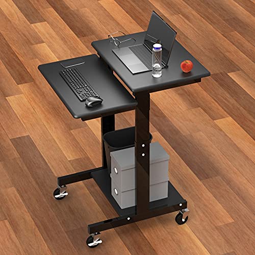 Luxor Adjustable Height Multipurpose Lightweight Rolling Presentation Workstation with 3 Shelves - Black, Perfect for School, Classroom, Office and More