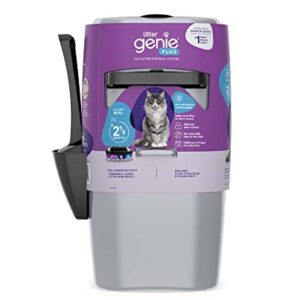 Litter Genie Plus Pail (Silver) | Cat Litter Box Waste Disposal System for Odor Control | Includes 1 Square Refill Bag