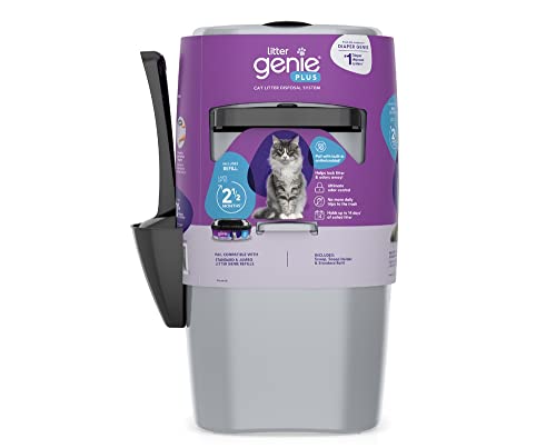 Litter Genie Plus Pail (Silver) | Cat Litter Box Waste Disposal System for Odor Control | Includes 1 Square Refill Bag