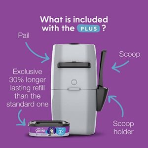 Litter Genie Plus Pail (Silver) | Cat Litter Box Waste Disposal System for Odor Control | Includes 1 Square Refill Bag