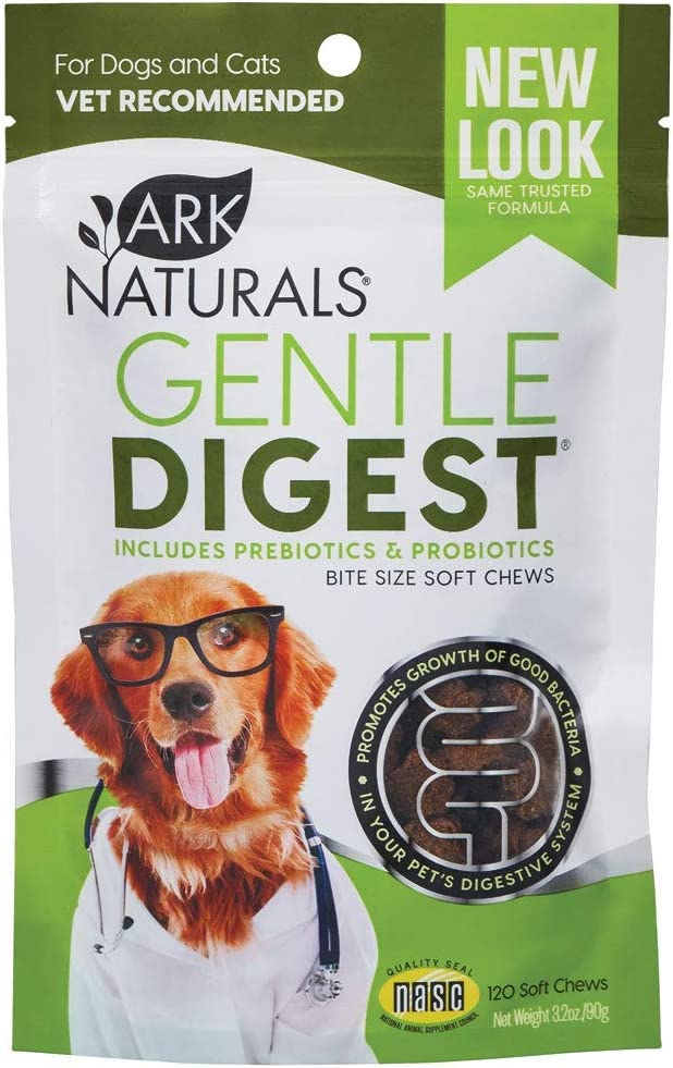 Ark Naturals Gentle Digest Soft Chews, Vet Recommended Dog and Cat Prebiotics and Probiotics, Digestive and Immune System Support, 120 Count