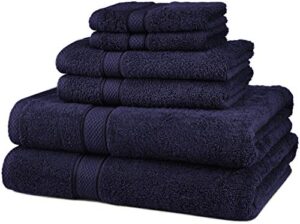 amazon brand – pinzon 6 piece blended egyptian cotton bath towel set - navy