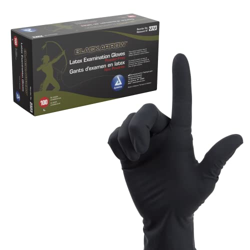 Dynarex Black Arrow Disposable Latex Exam Gloves, Powder-Free, Used in Healthcare and Professional Settings, Law Enforcement, Tattoo, Salon or Spa, Black, Large, 1 Box of 100 Gloves