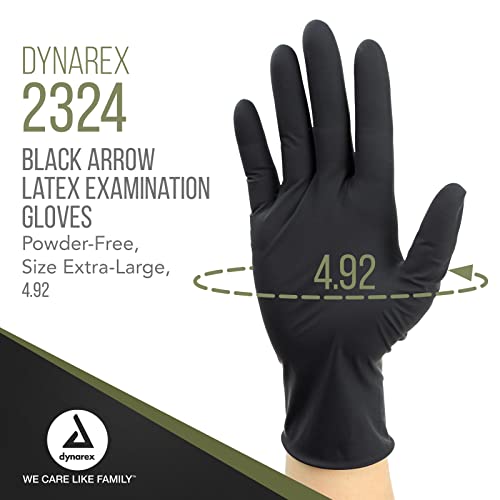 Dynarex Black Arrow Disposable Latex Exam Gloves, Powder-Free, Used in Healthcare and Professional Settings, Law Enforcement, Tattoo, Salon or Spa, Black, Extra-Large, 1 Box of 100 Gloves