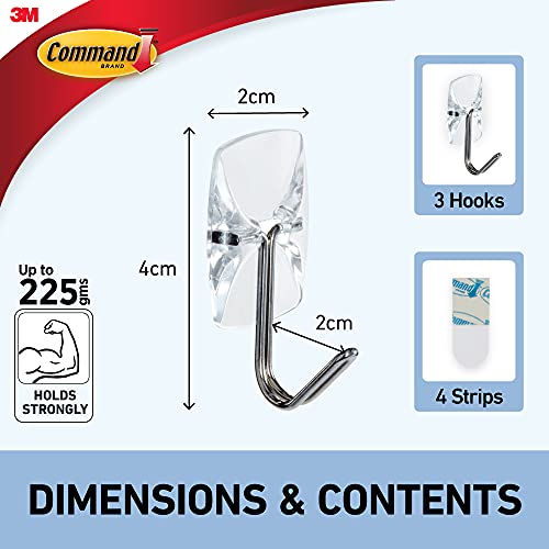 Command 17067CLR 4 Adhesive Strips Wire, Small, 3 Hooks, Clear