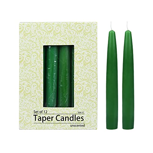 Zest Candle 12-Piece Taper Candles, 6-Inch, Hunter Green