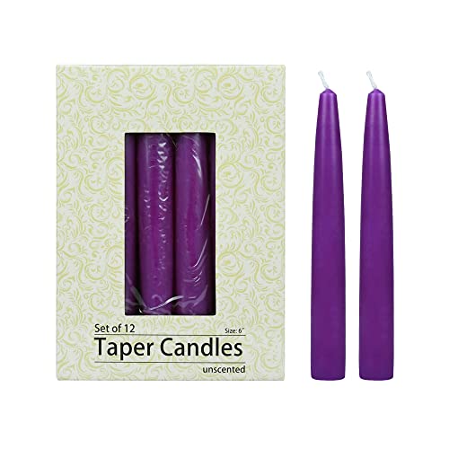 Zest Candle 12-Piece Taper Candles, 6-Inch, Purple