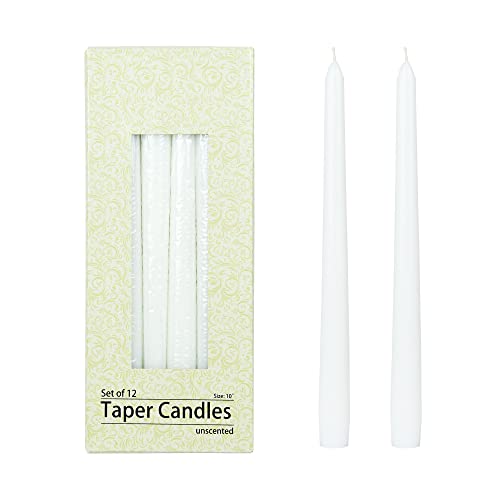 Zest Candle 12-Piece Taper Candles, 10-Inch, White