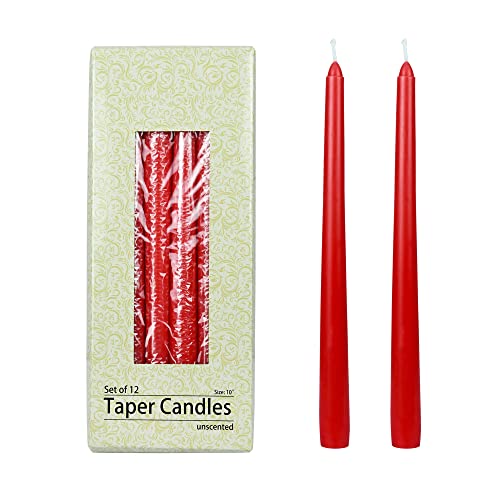 Zest Candle 12-Piece Taper Candles, 10-Inch, Ruby Red