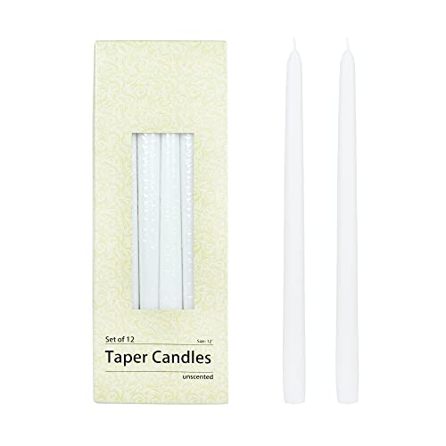 Zest Candle 12-Piece Taper Candles, 12-Inch, White