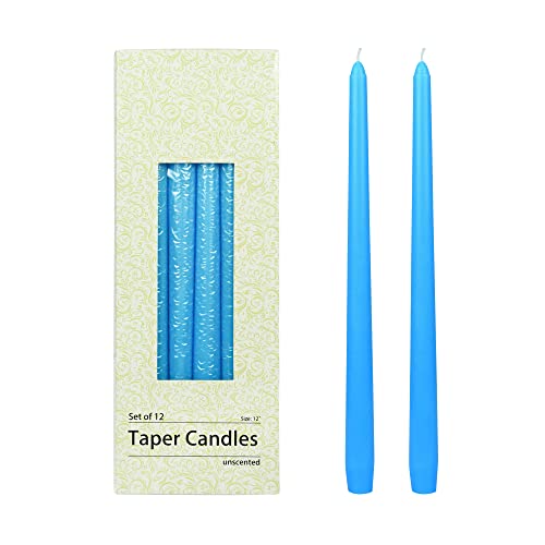 Zest Candle 12-Piece Taper Candles, 12-Inch, Light Blue