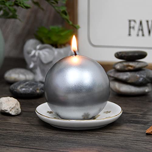 Zest Candle 6-Piece Ball Candles, 3-Inch, Metallic Silver