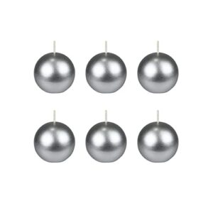 Zest Candle 6-Piece Ball Candles, 3-Inch, Metallic Silver