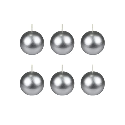 Zest Candle 6-Piece Ball Candles, 3-Inch, Metallic Silver