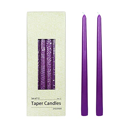 Zest Candle 12-Piece Taper Candles, 12-Inch, Purple