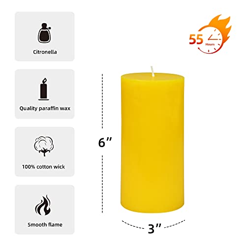 Zest Candle Pillar Candles, 3 by 6-Inch, Yellow Citronella