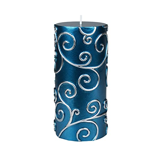 Zest Candle Pillar Candles, 3 by 6-Inch, Blue Scroll