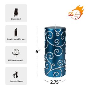 Zest Candle Pillar Candles, 3 by 6-Inch, Blue Scroll