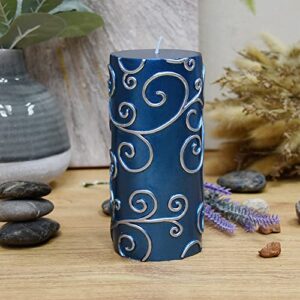 Zest Candle Pillar Candles, 3 by 6-Inch, Blue Scroll