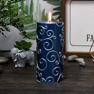 Zest Candle Pillar Candles, 3 by 6-Inch, Blue Scroll