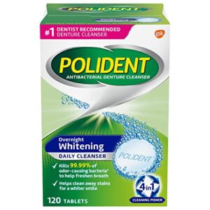 polident overnight whitening antibacterial denture cleanser effervescent tablets, 120 count