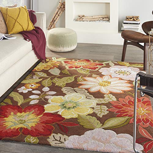 Nourison Fantasy Chocolate 5' x 7'6" Area-Rug, Modern, Floral, Bed Room, Living Room, Dining Room, Kitchen, Easy washing, Non Shedding, (5' x 8')