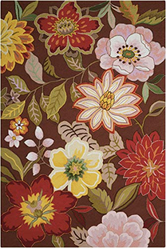 Nourison Fantasy Chocolate 5' x 7'6" Area-Rug, Modern, Floral, Bed Room, Living Room, Dining Room, Kitchen, Easy washing, Non Shedding, (5' x 8')