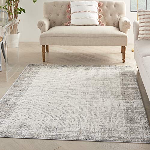 Nourison Elation Modern & Contemporary Ivory Grey 6' x 9' Area-Rug, Easy-Cleaning, Non Shedding, Bed Room, Living Room, Dining Room, Kitchen (6x9)