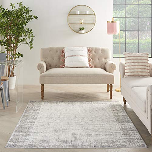 Nourison Elation Modern & Contemporary Ivory Grey 6' x 9' Area-Rug, Easy-Cleaning, Non Shedding, Bed Room, Living Room, Dining Room, Kitchen (6x9)