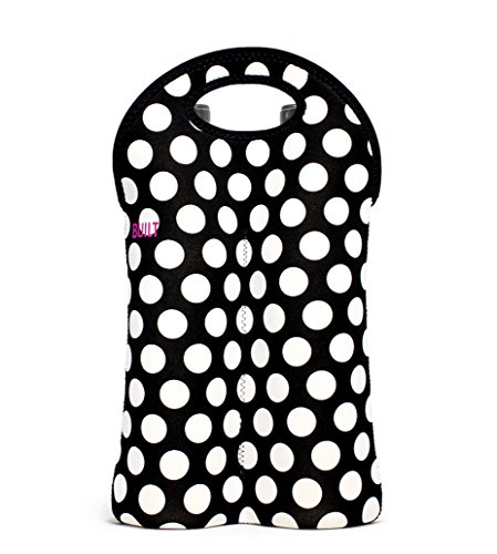 BUILT 2-Bottle Stain Resistant Neoprene Wine/Water Bottle Tote Big Dot Black & White 2B-BBW