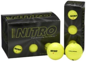 long distance golf balls (12pk) all levels-nitro maximum distance titanium core 85 compression high velocity spin control long distance golf balls usga approved-total of 12-yellow