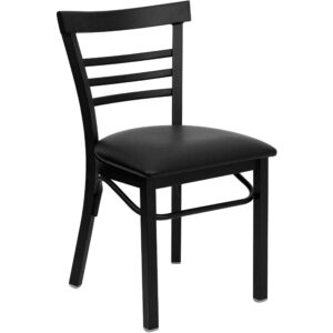 flash furniture hercules series black three-slat ladder back metal restaurant chair - black vinyl seat