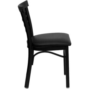 Flash Furniture HERCULES Series Black Three-Slat Ladder Back Metal Restaurant Chair - Black Vinyl Seat