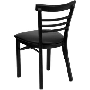 Flash Furniture HERCULES Series Black Three-Slat Ladder Back Metal Restaurant Chair - Black Vinyl Seat