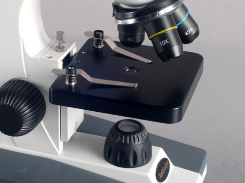 AmScope M148C-E Compound Monocular Microscope, WF10x and WF25x Eyepieces, 40x-1000x Magnification, LED Illumination, Brightfield, Single-Lens Condenser, Plain Stage, 110V or Battery-Powered, Includes 0.3MP Camera and Software